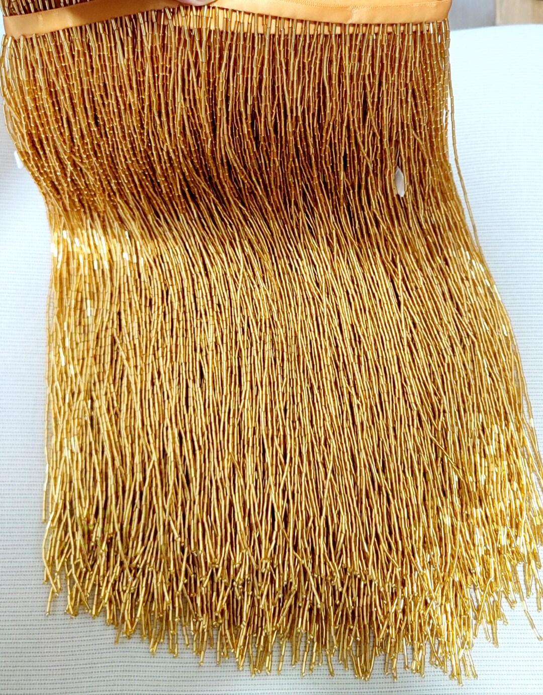 Gold Bugle Bead Fringe: 12-inch Wide Dress Costume Tassel - Etsy