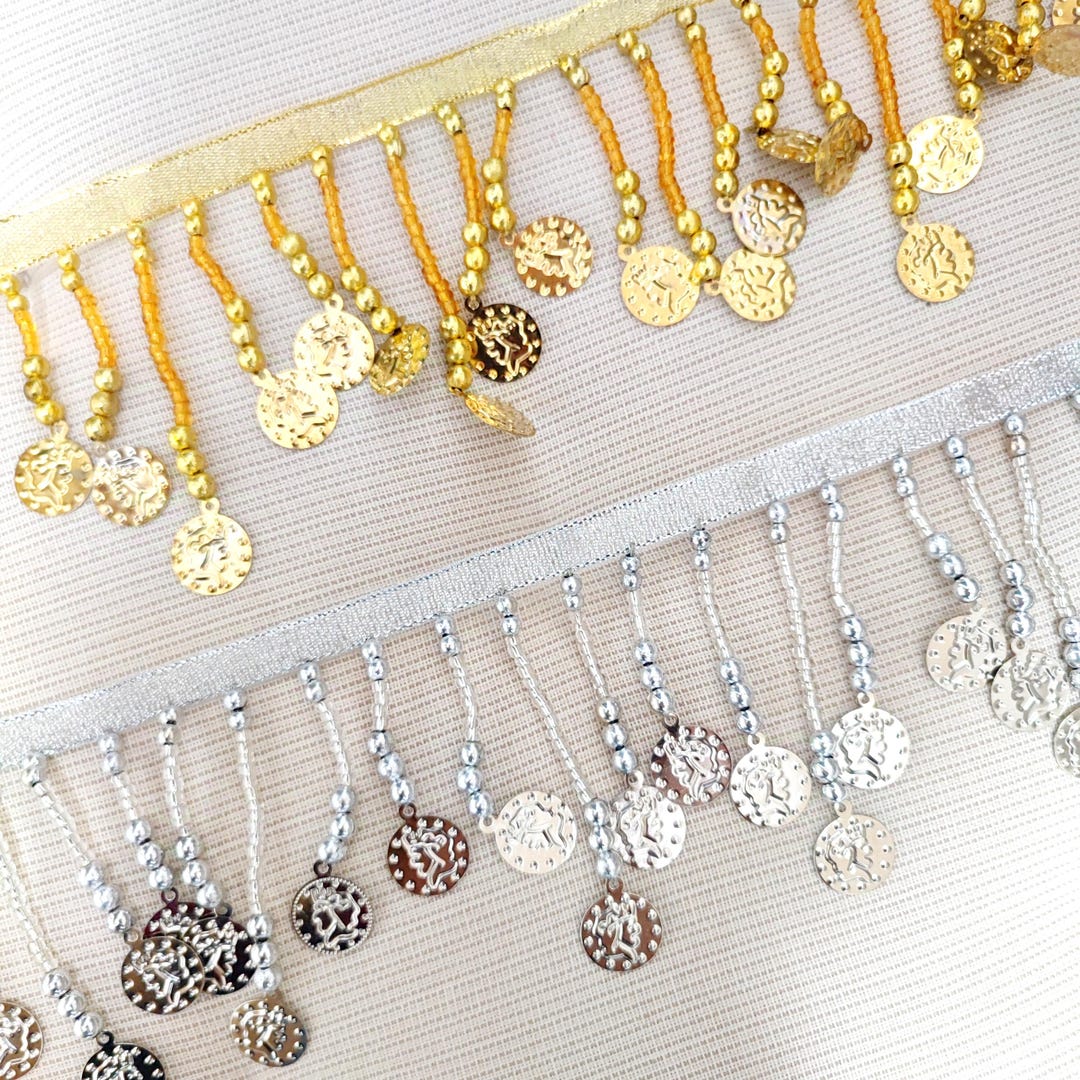 Metallic Coin Beaded Fringe: Gold & Silver Seed Beads (90cm) - Etsy