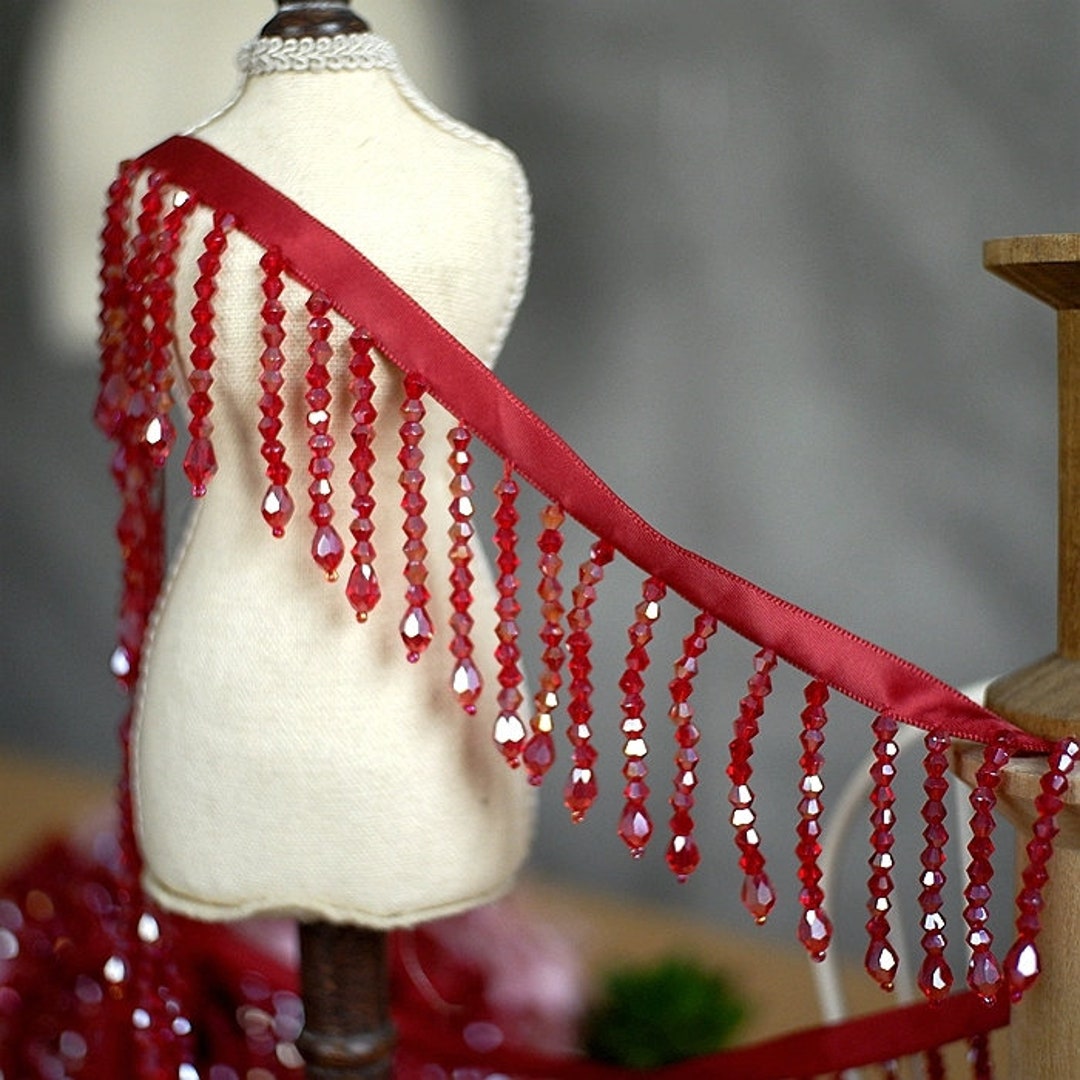 Handmade Crystal Bead Fringe: Red Ruby Dress Trim, 5.5cm Wide - Etsy