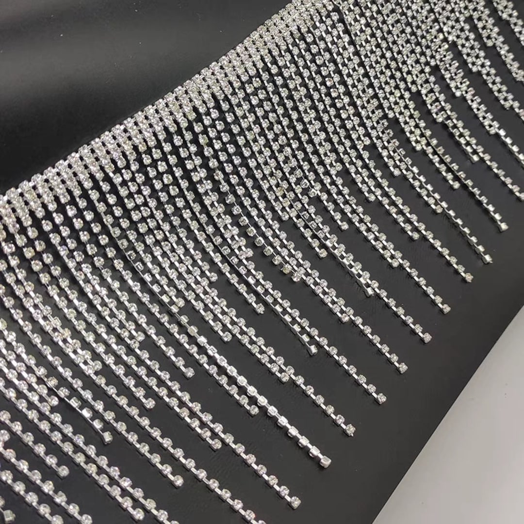 Handmade 1M Long 12cm Wide Clear Rhinestone Fringe Lampshade Fringe ...