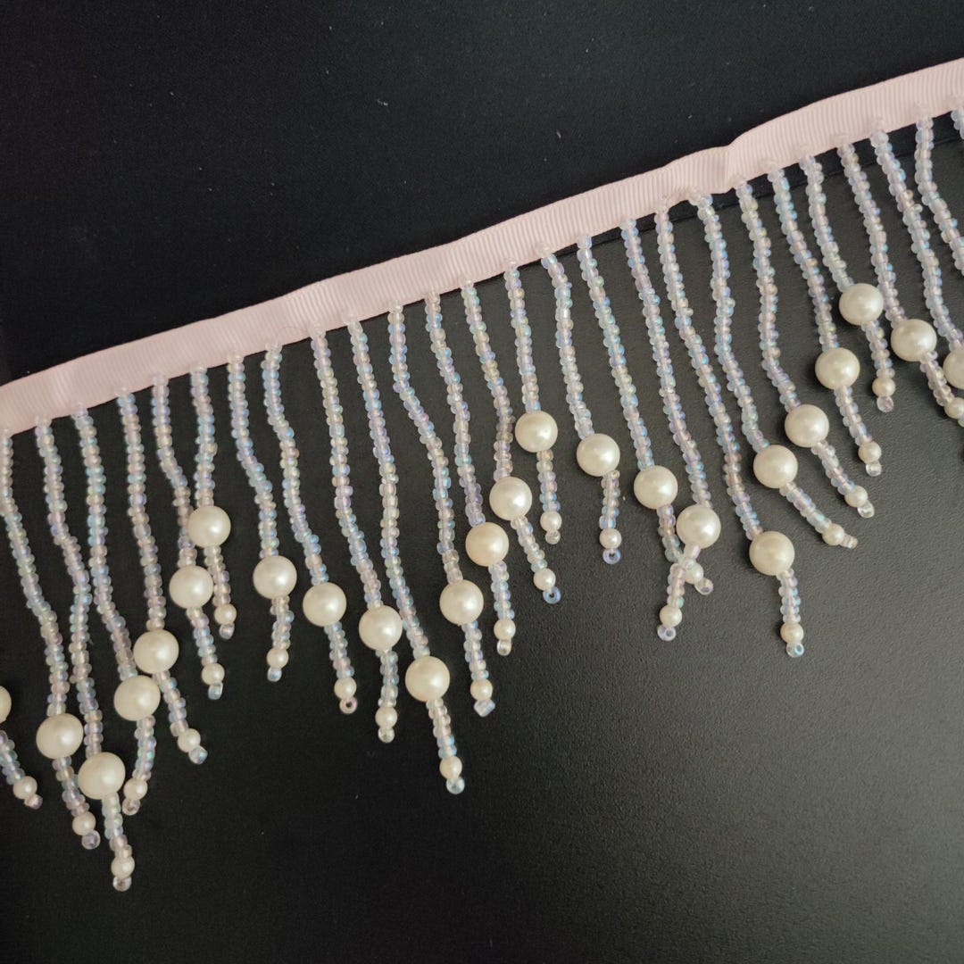Handmade Pearl Beaded Fringe: White, Gold, Red, Black, Pink - 90cm Long ...