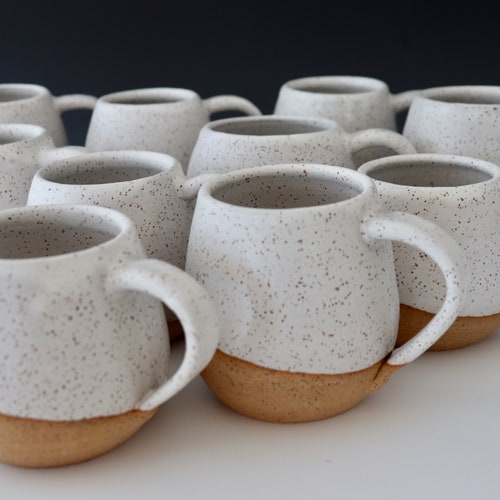 Set of 4 Cream Ceramic Mugs Small Ceramic Coffee Cups With | Etsy