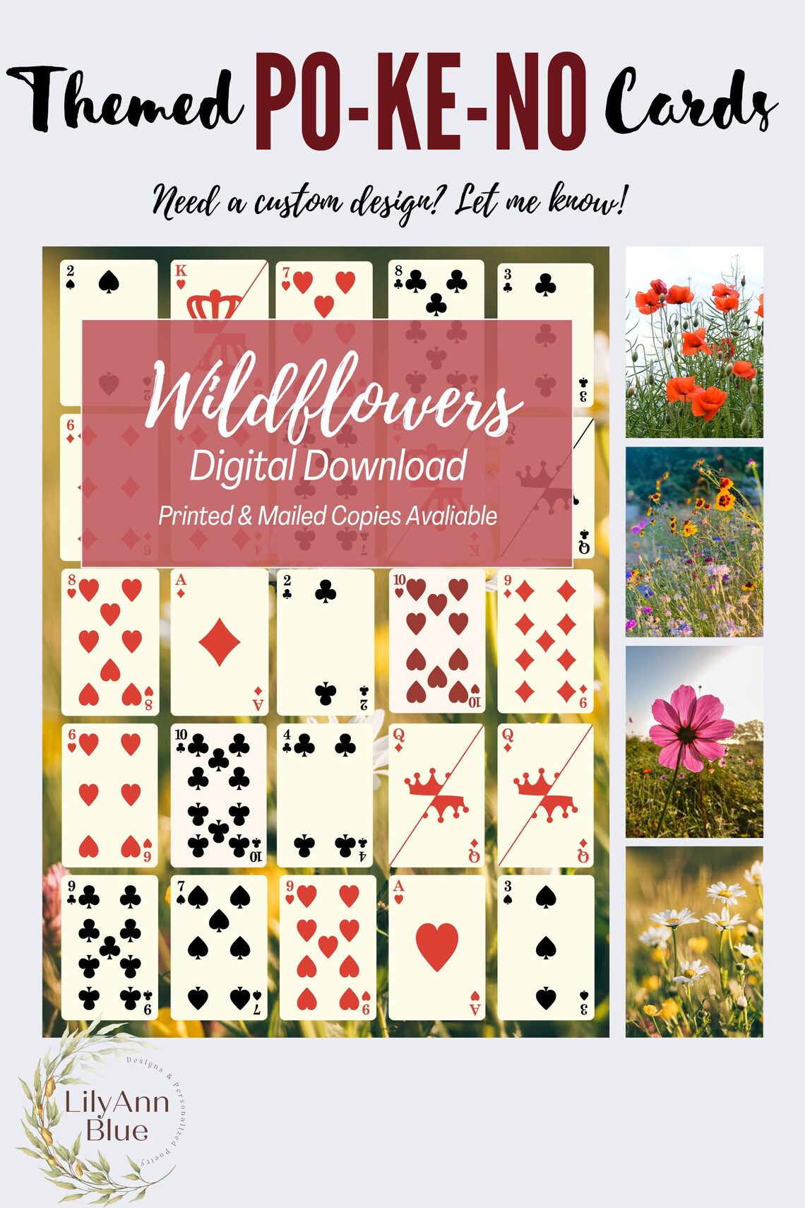 12 Printable Po-ke-no Cards, Wildflower Themed Keno Cards, Keno Playing ...