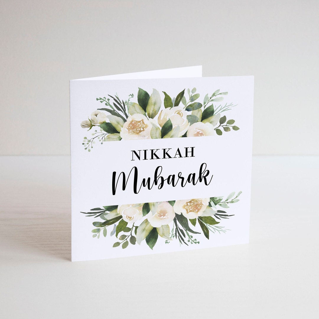 Nikkah Mubarak Green Cream Card, Square White Linen Card, Islamic Card ...