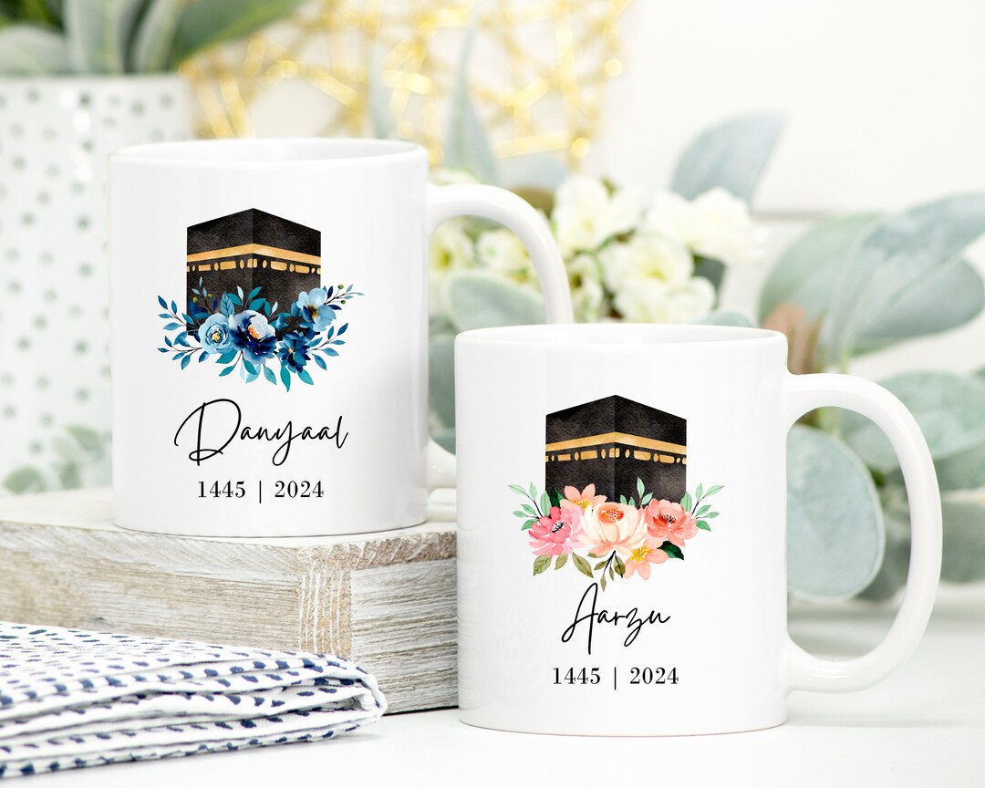 Custom Hajj/umrah Mugs With Date Year, Floral Mugs, Personalised ...