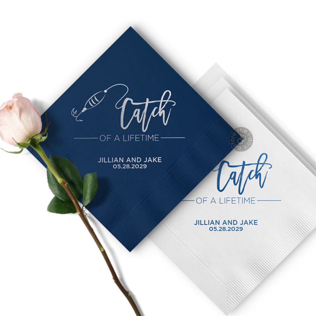 Catch of a Lifetime Fishing Napkins, Wedding Cocktail Napkin, Fishing ...