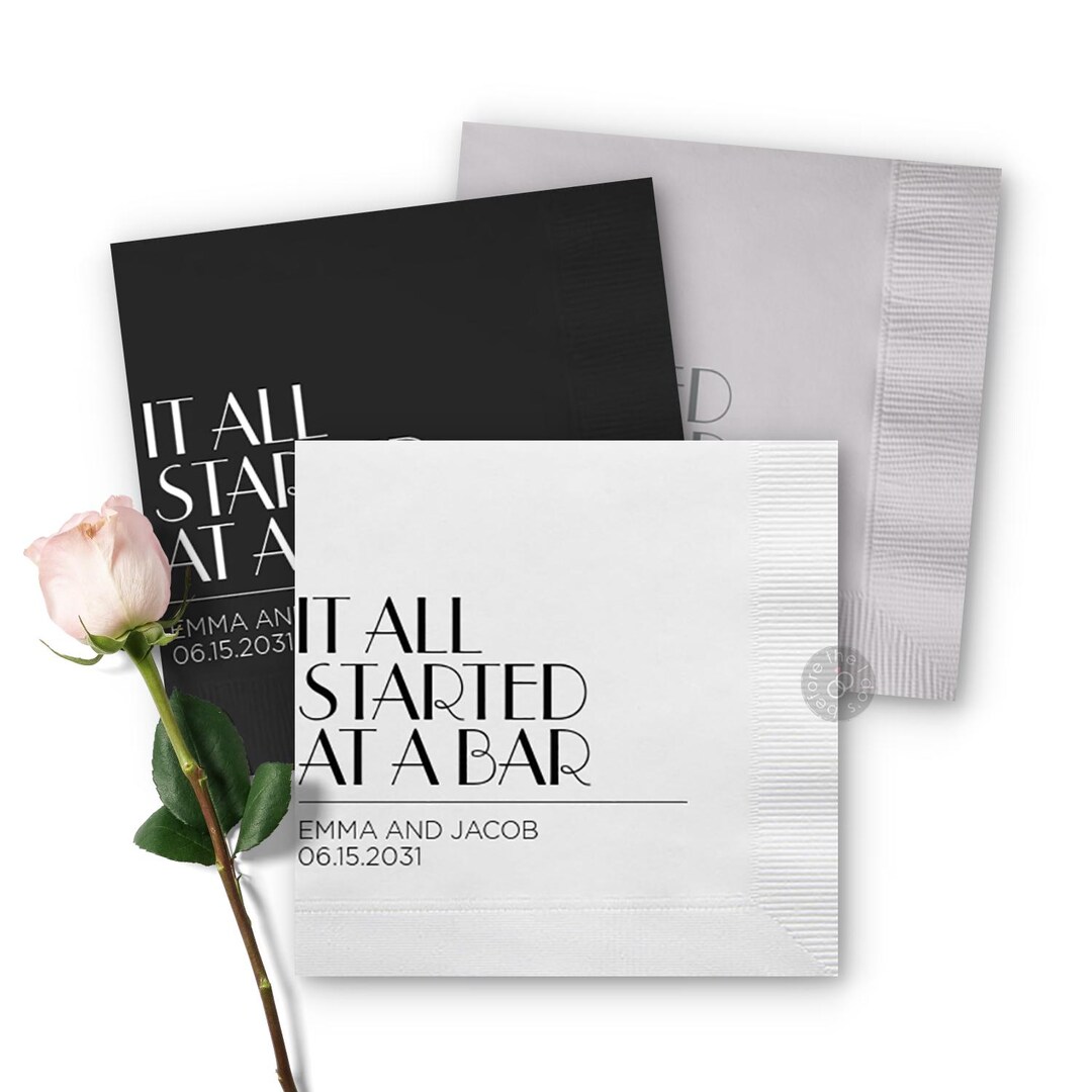 It All Started at a Bar Custom Wedding Napkins Custom Cocktail Napkins ...