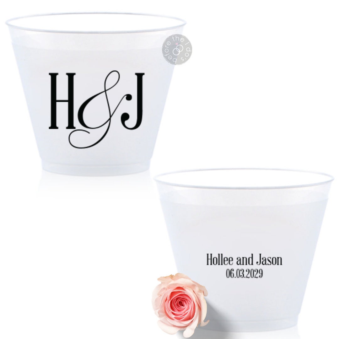 Monogrammed Plastic Wedding Cups - 9oz Frosted Plastic Cups - Plastic ...