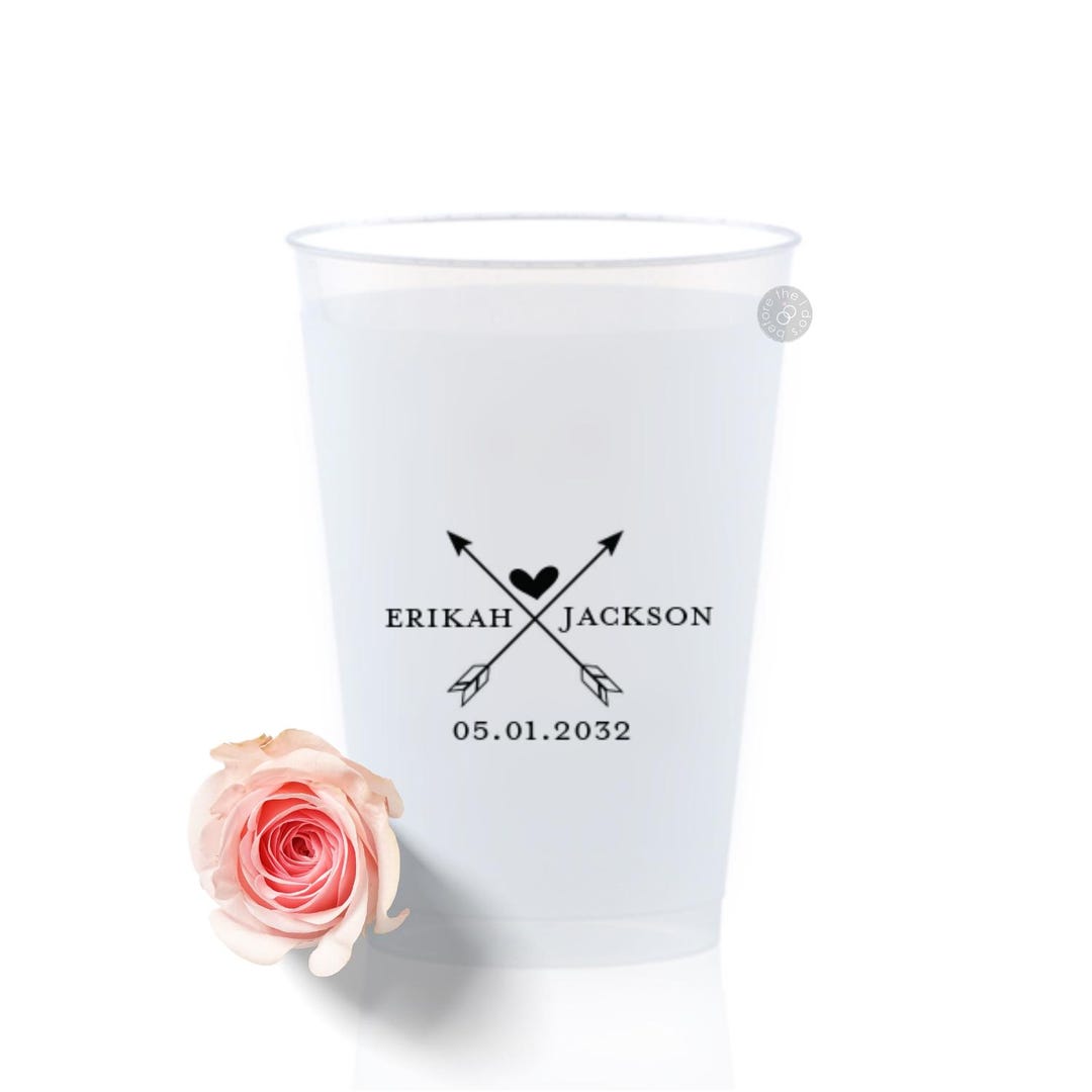 Personalized Plastic Wedding Cups Arrows and Heart - 12oz Frosted Flex ...