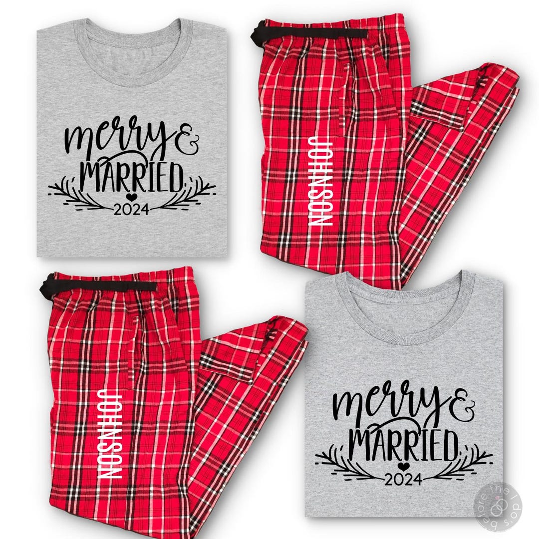 Personalized Merry & Married Christmas Flannel Pajamas - Custom Pajama ...