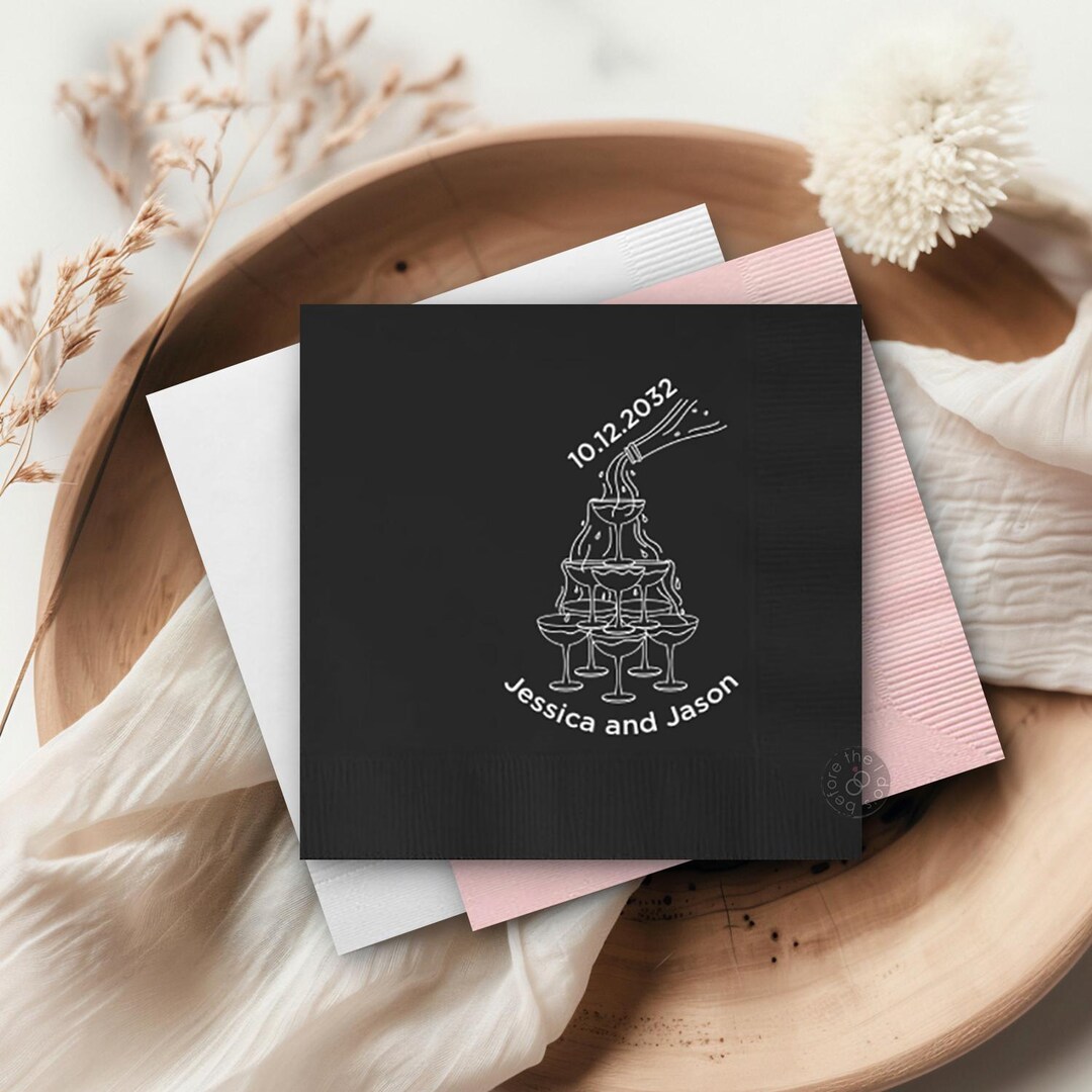 Personalized Wedding Napkins Champagne Tower - Cheers Custom Napkins ...