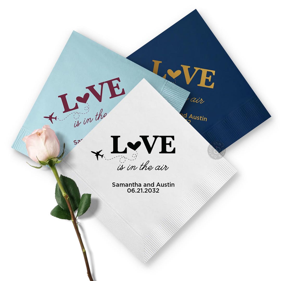 Love is in the Air Aviation Theme Custom Wedding Napkins, Personalized ...