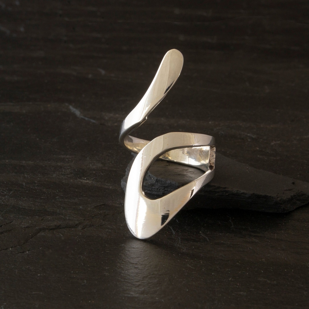 Bold Sterling Silver Adjustable Wrap Ring - Wide Boho Bypass Statement ...