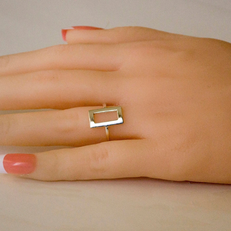 Sleek Sterling Silver Geometric Rectangle Ring - Boho Minimalist Midi ...