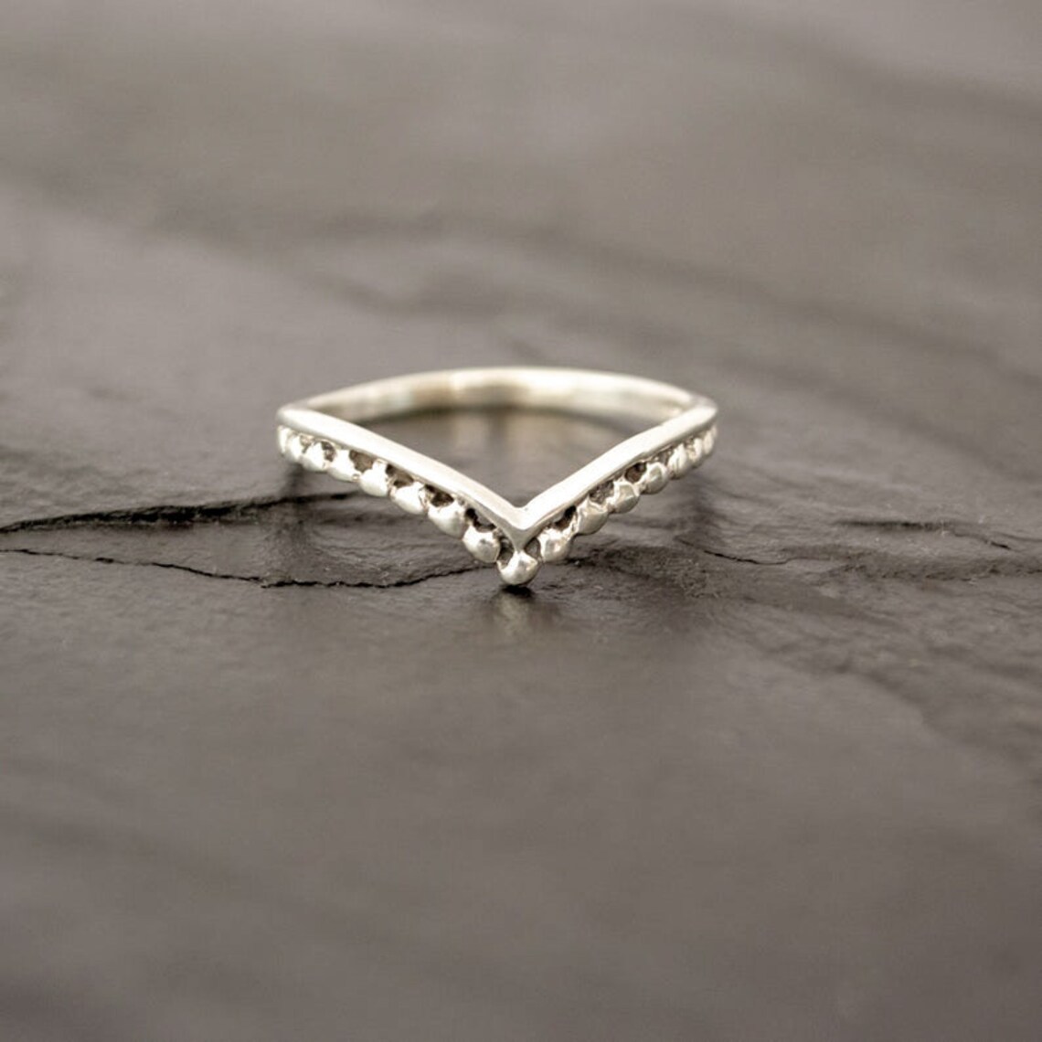 Sterling Silver Ring Dainty Sterling Silver Beaded Chevron | Etsy