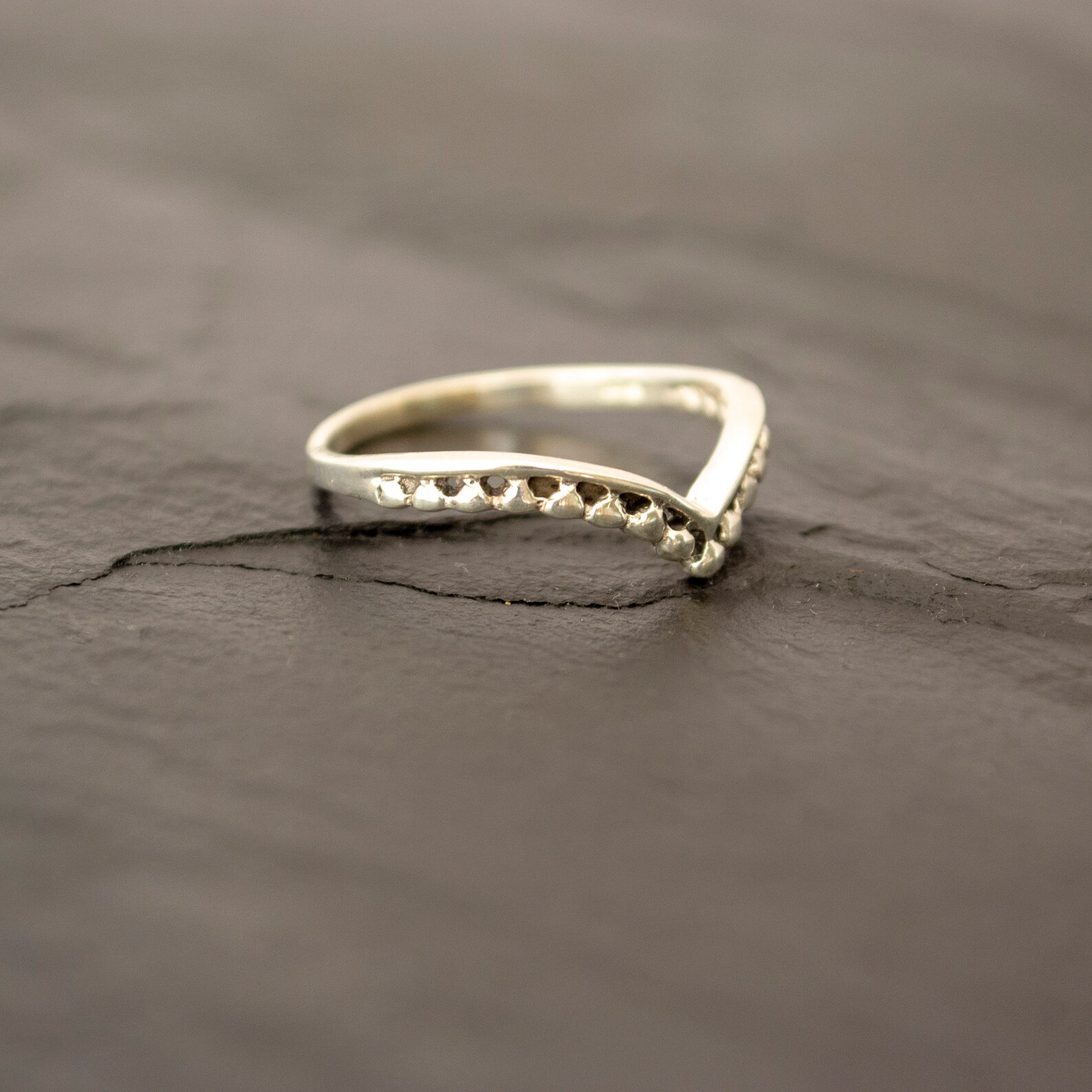 Sterling Silver Ring Dainty Sterling Silver Beaded Chevron | Etsy