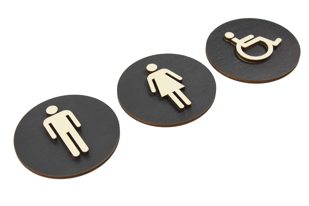 Toilet Sign Black Wood Toilet Sign Toilet Door Sign Women Men ...