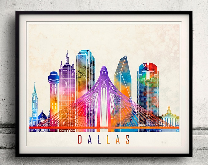Dallas Landmarks Watercolor Poster Fine Art Print Glicee Poster Decor ...
