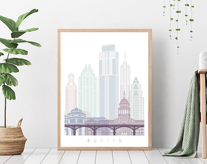 Austin Skyline Poster Fine Art Print Glicee Poster Decor Home Gift ...