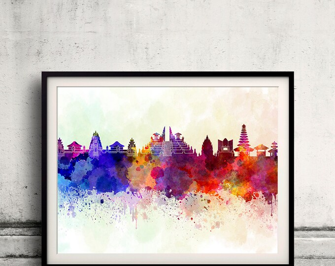 Bali Skyline in Watercolor Background Fine Art Print Glicee Poster Gift ...