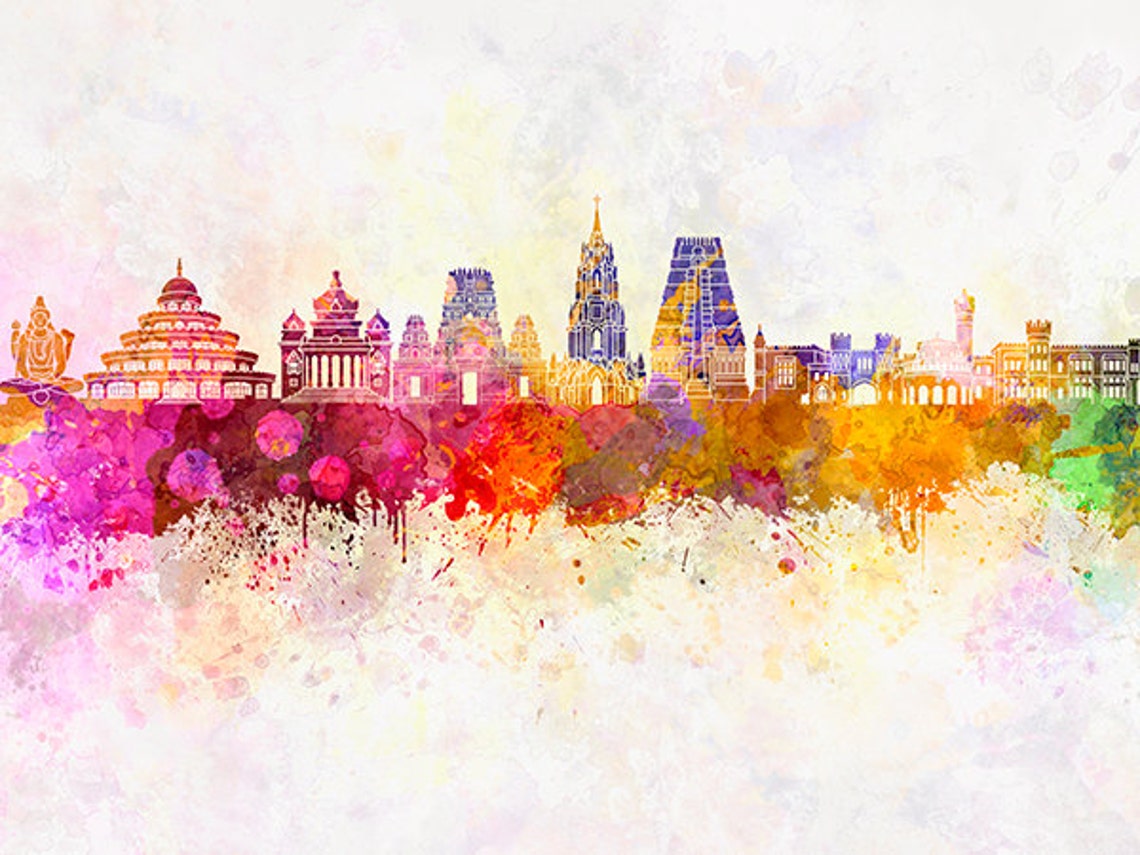 Bangalore Skyline in Watercolor Background - Fine Art Print Glicee ...