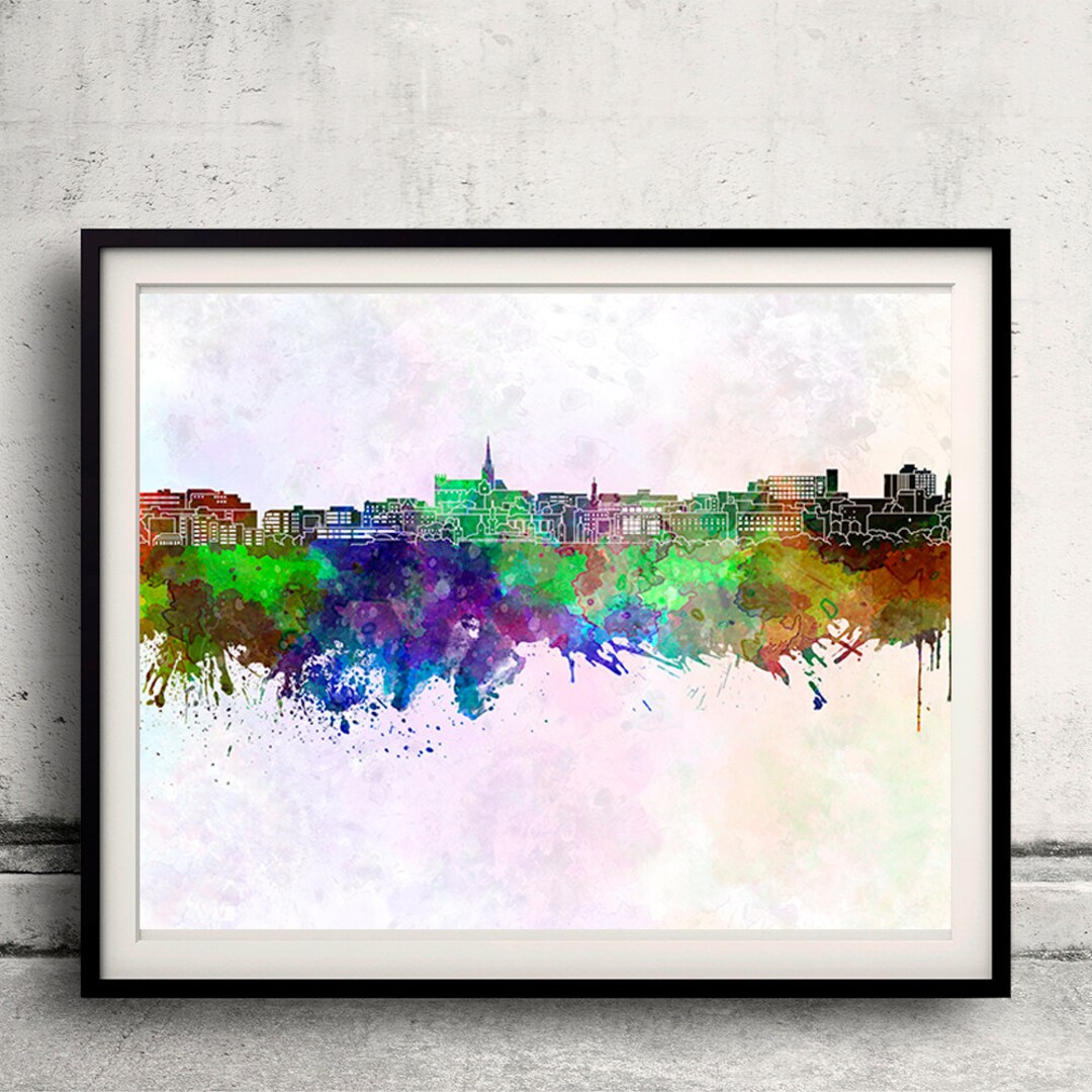 Geelong Skyline in Watercolor Background - Fine Art Print Glicee Poster ...
