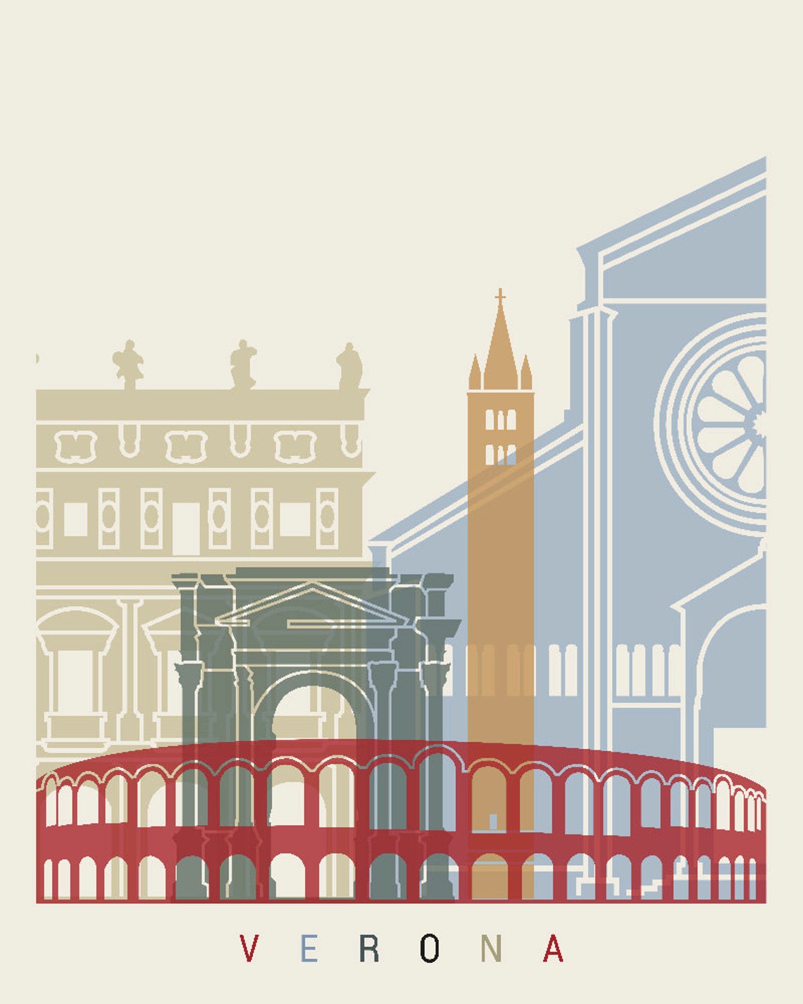 Verona Skyline Poster - Fine Art Print Glicee Poster Decor Home Gift ...
