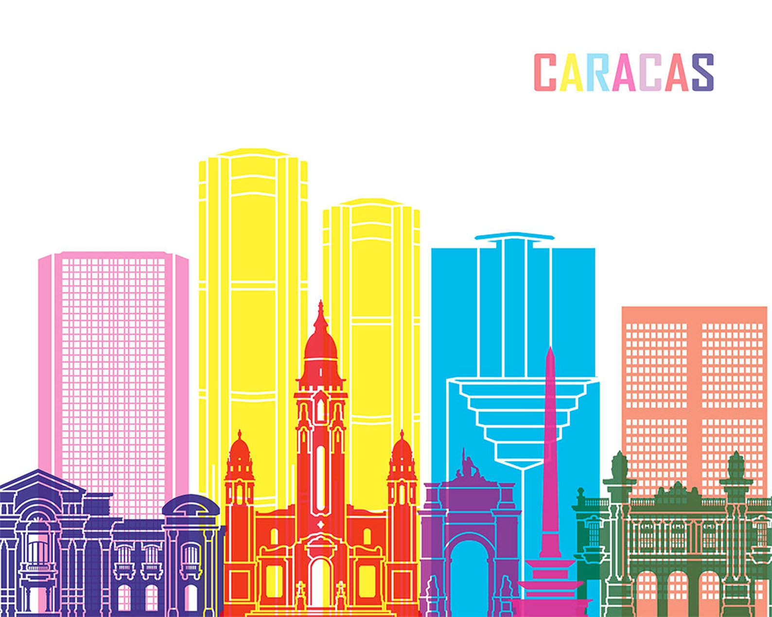 Caracas Pop Art Skyline Fine Art Print Glicee Poster Decor | Etsy