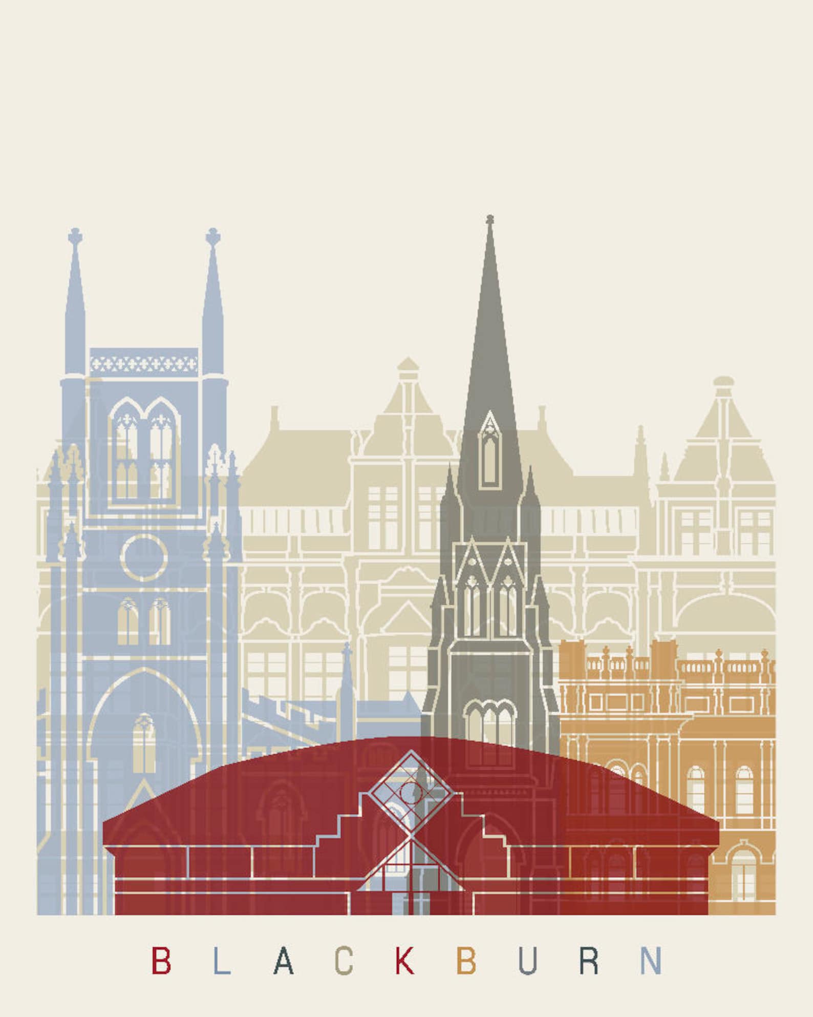 Blackburn Skyline Poster - Fine Art Print Glicee Poster Decor Home Gift ...