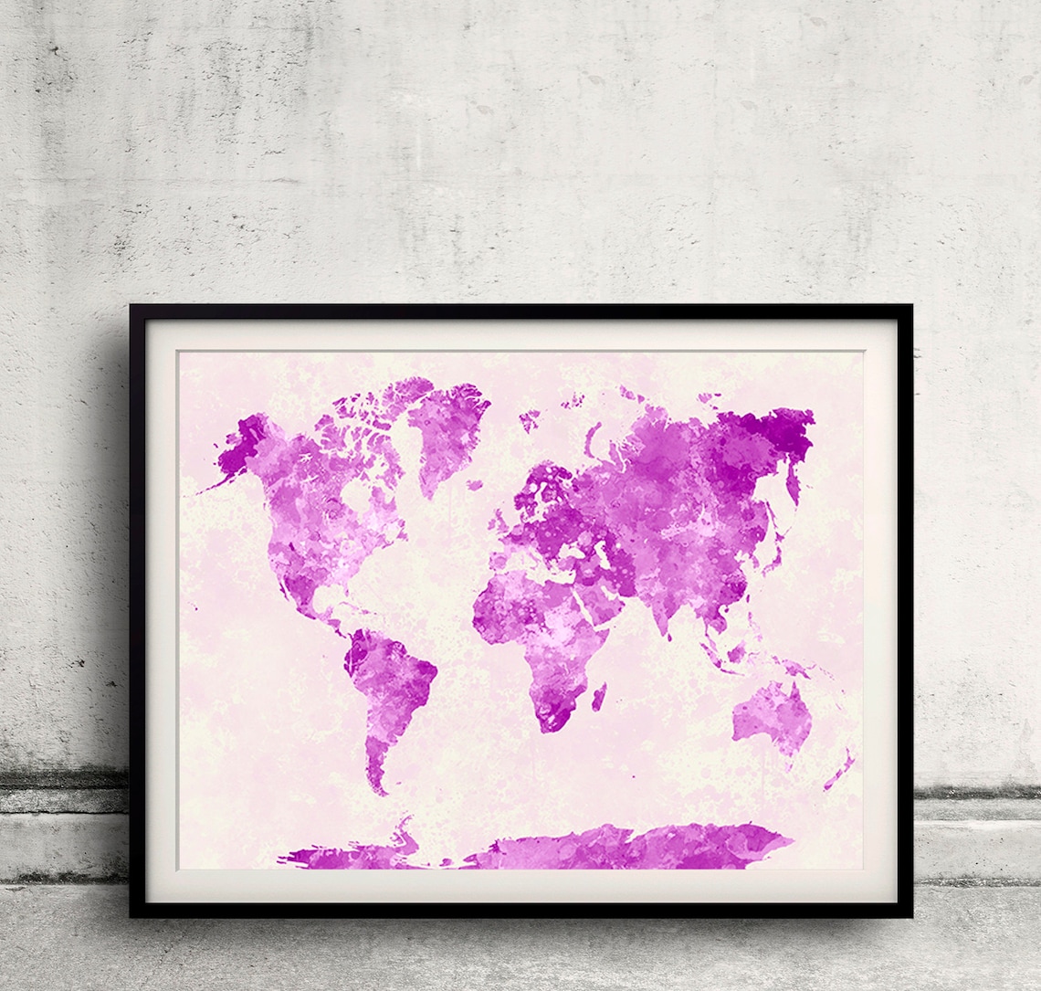 World Map in Watercolor Pink Painting Abstract Splatters SKU - Etsy