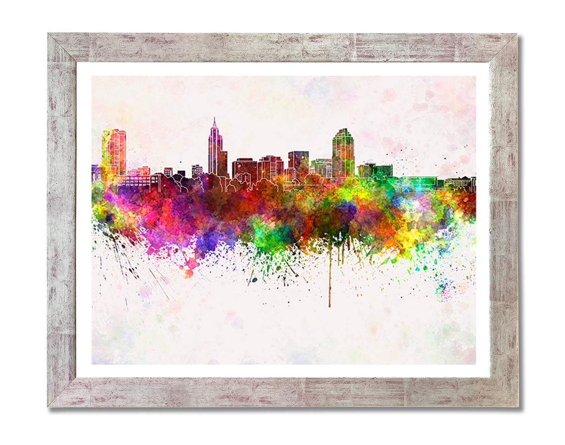 Raleigh Skyline in Watercolor Background SKU 0726 | Etsy