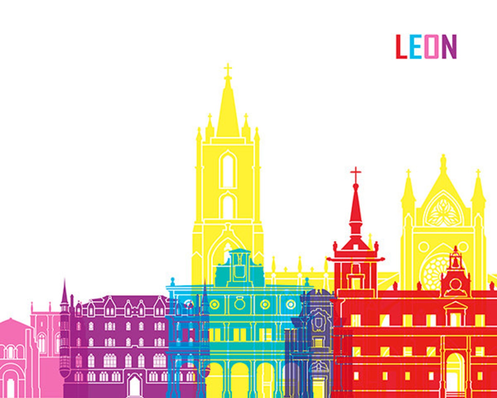 Leon Pop Art Skyline Fine Art Print Glicee Poster Decor Home | Etsy