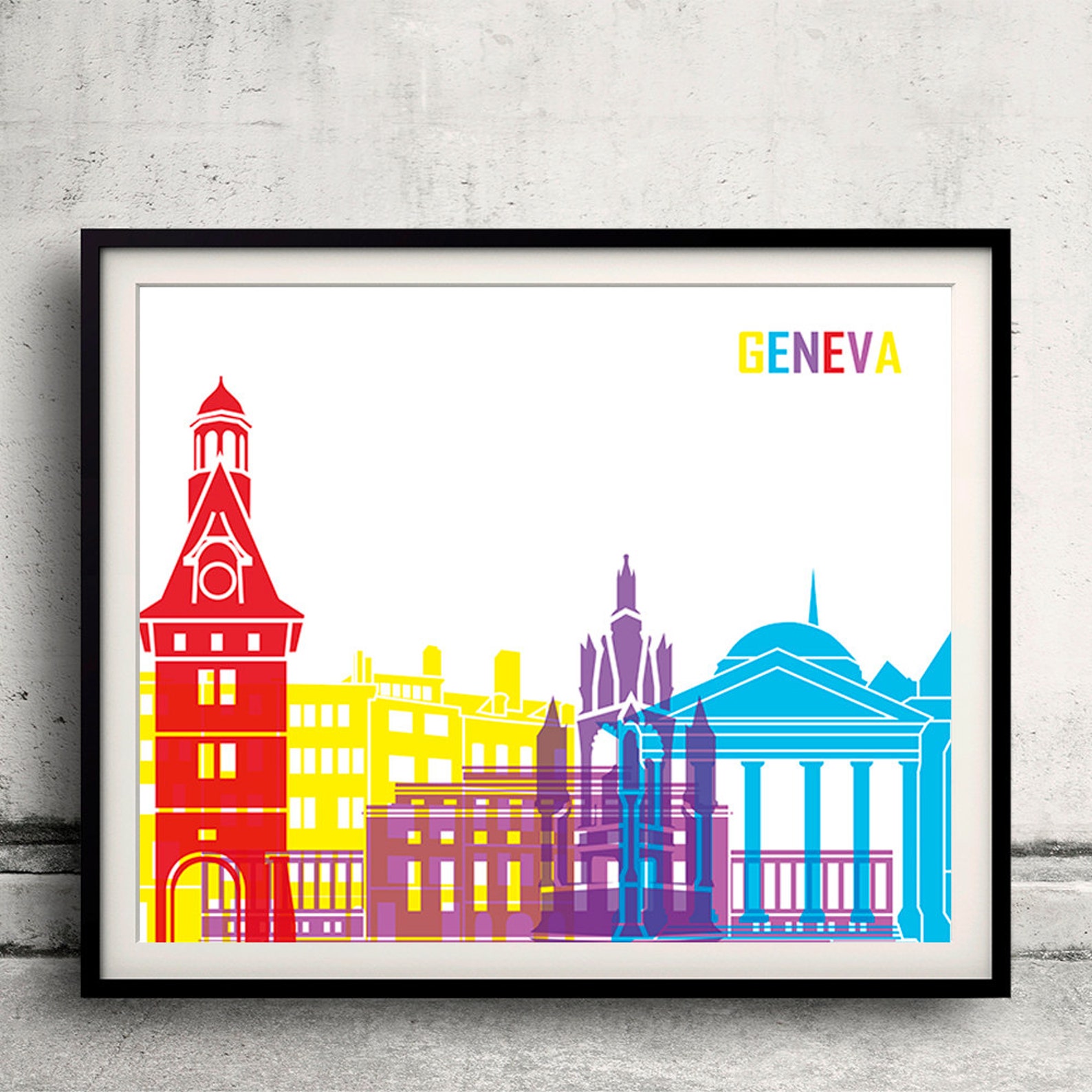 Geneva Pop Art Skyline Fine Art Print Glicee Poster Decor Home Gift ...