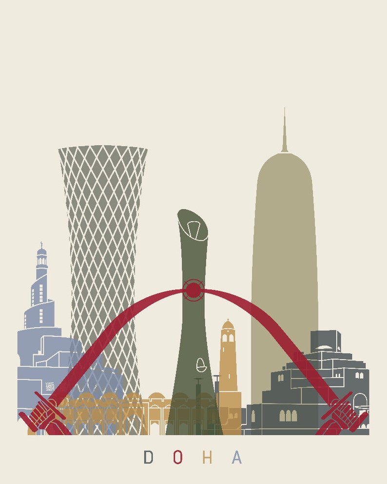 Doha skyline poster Fine Art Print Glicee Poster Decor Home | Etsy