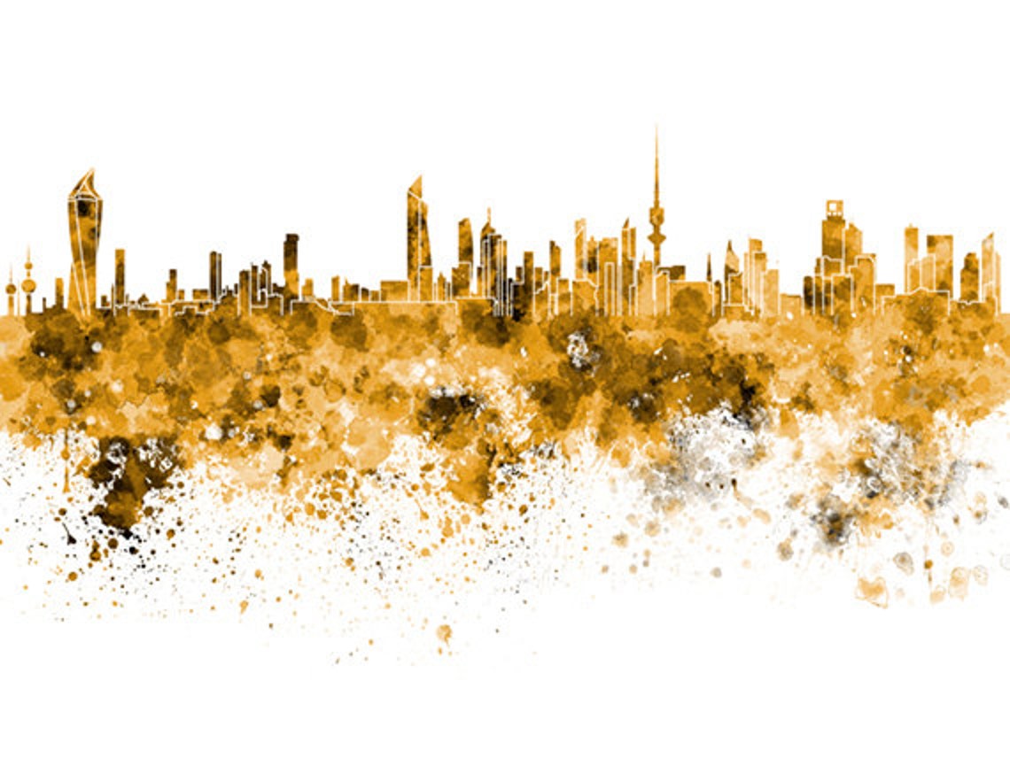 Kuwait City Skyline in Watercolor on White 8 Monochrome - Etsy