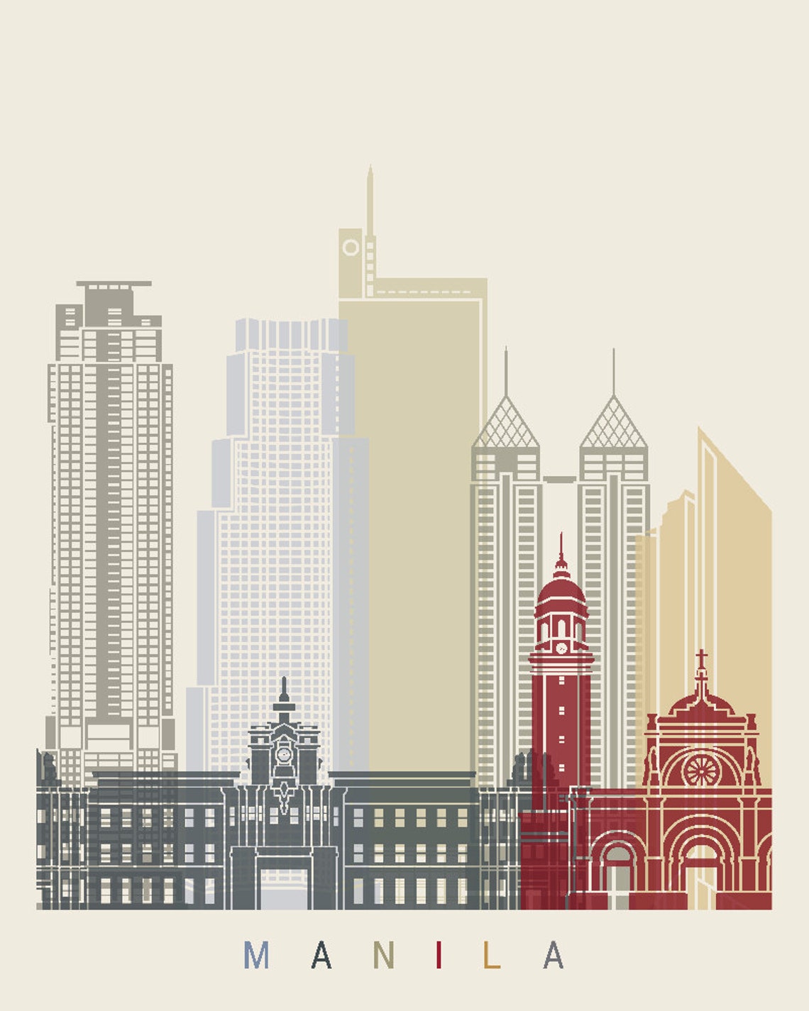 Manila Skyline Poster Fine Art Print Glicee Poster Decor - Etsy