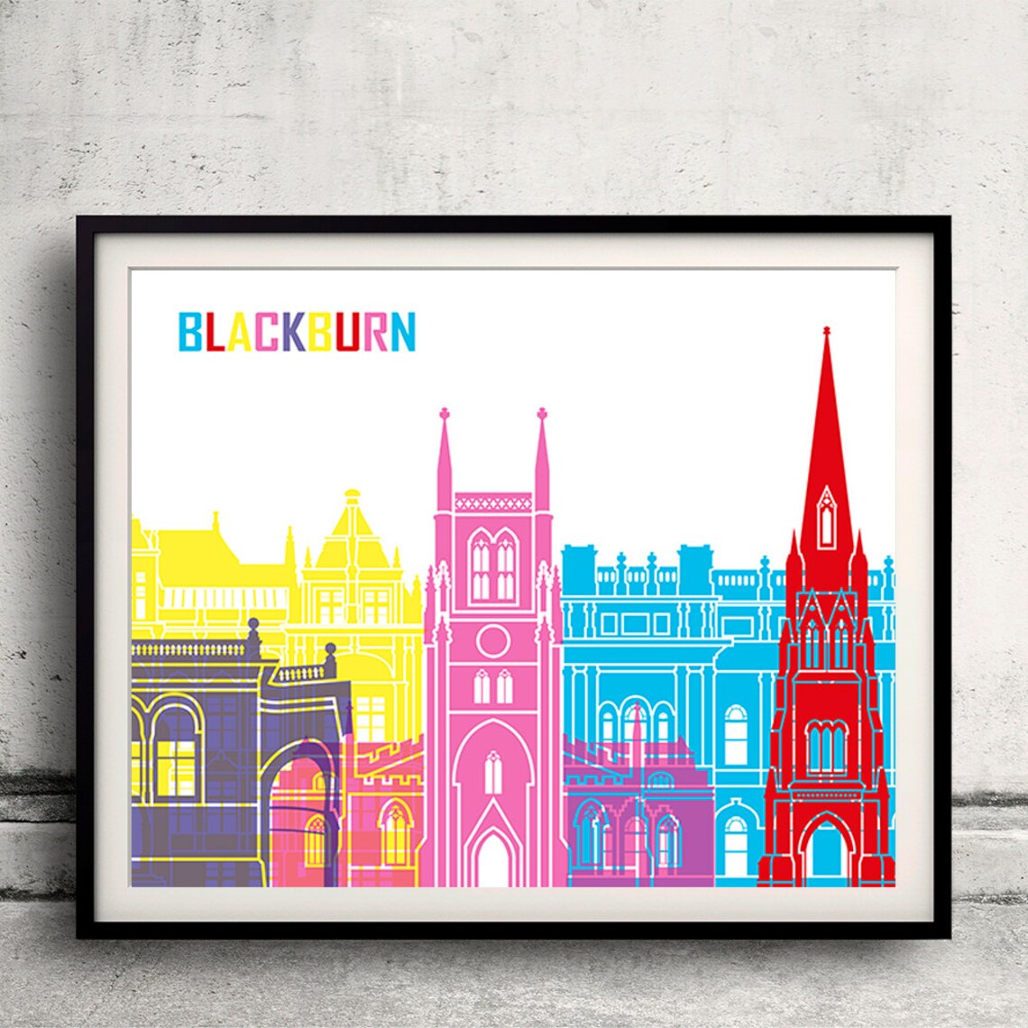 Blackburn Pop Art Skyline Fine Art Print Glicee Poster Decor | Etsy