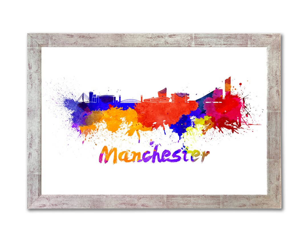 Manchester Skyline in Watercolor Over White Background With Name of ...
