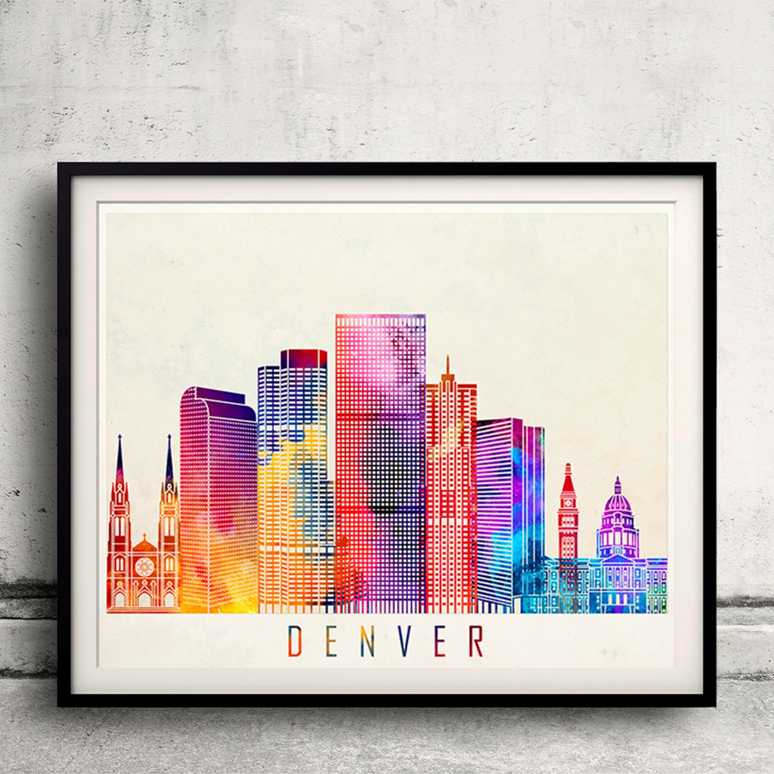 Denver Landmarks Watercolor Poster - Fine Art Print Glicee Poster Decor ...