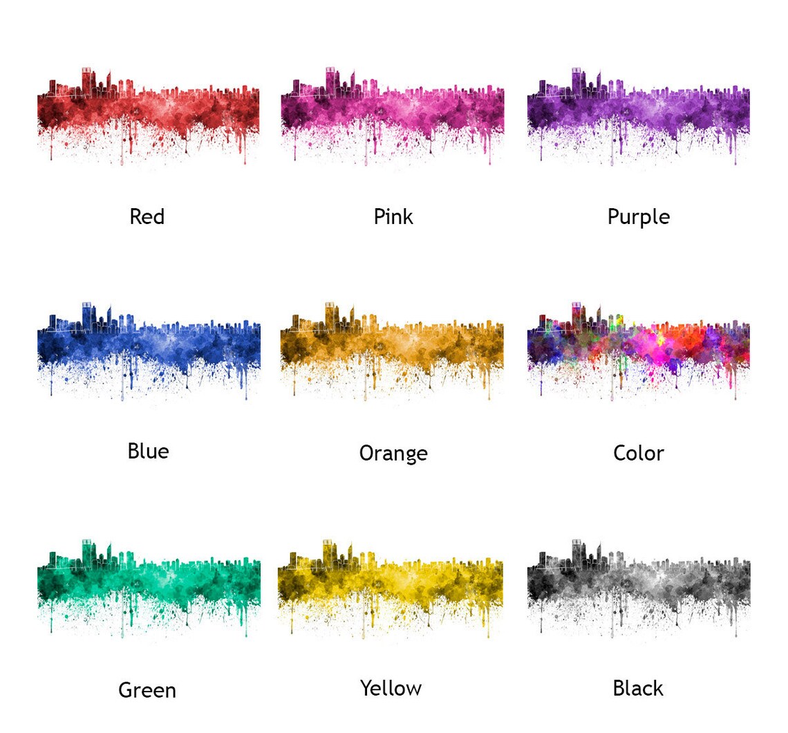 Perth Skyline in Watercolor on White 8 Monochrome Colors and | Etsy