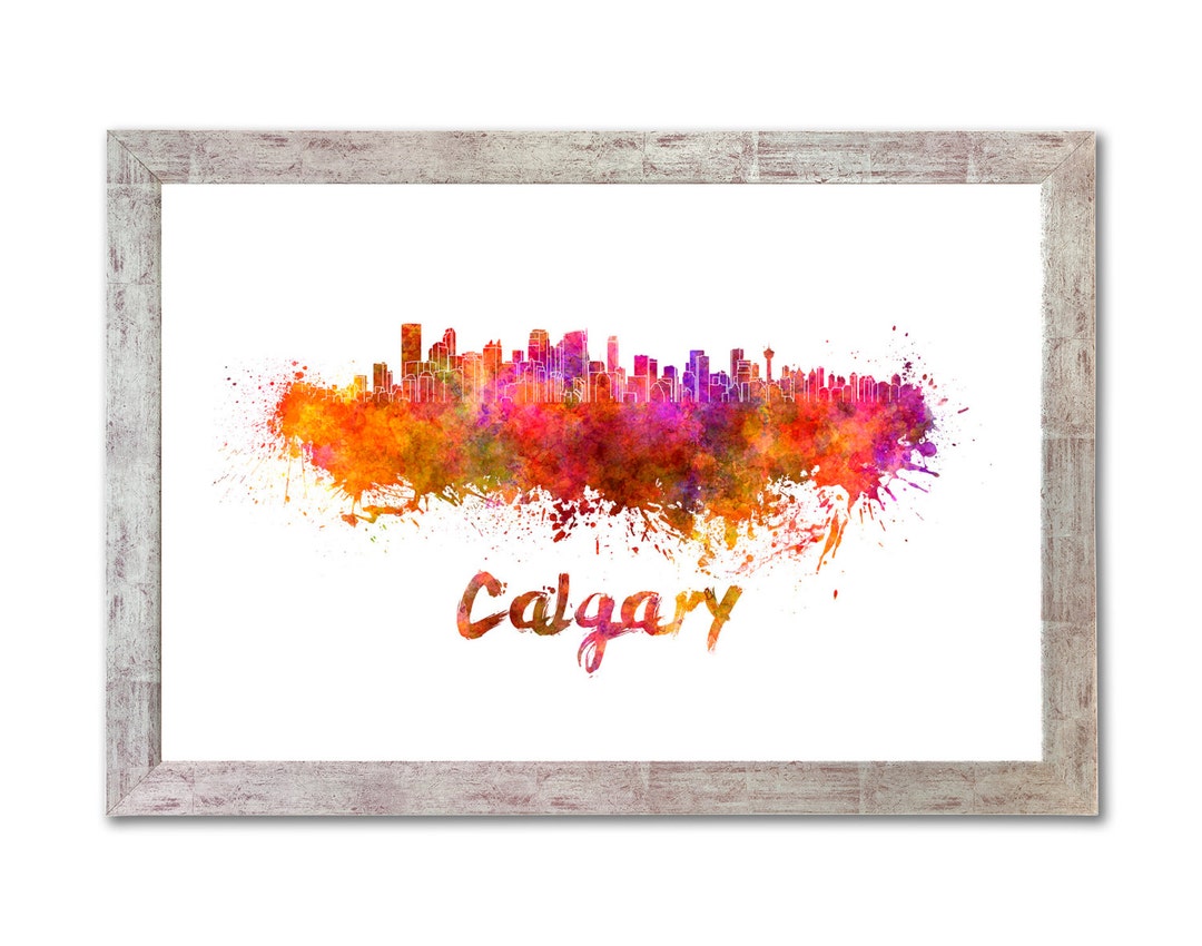 Calgary Skyline in Watercolor Over White Background With Name of City ...