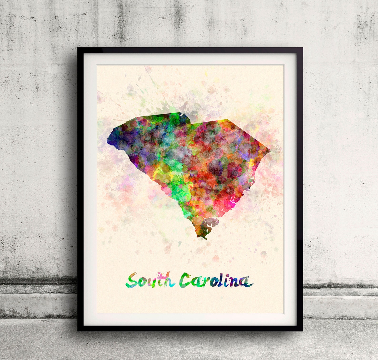 South Carolina state map in watercolor on warm background | Etsy