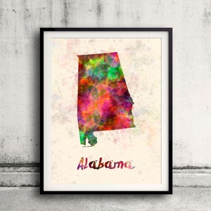 Alabama State Map in Watercolor on Warm Background SKU 0861 - Etsy