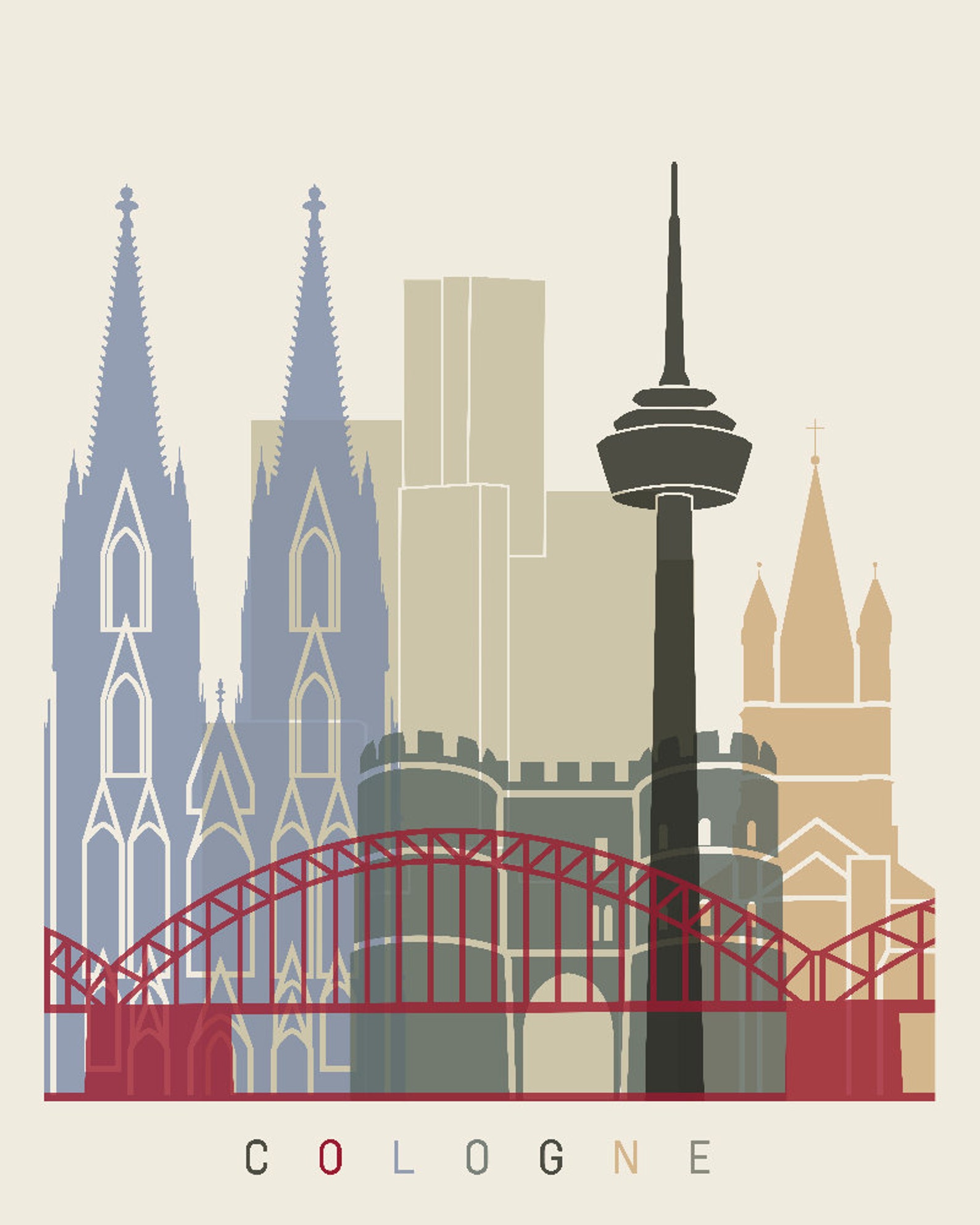 Cologne Skyline Poster Fine Art Print Glicee Poster Decor - Etsy
