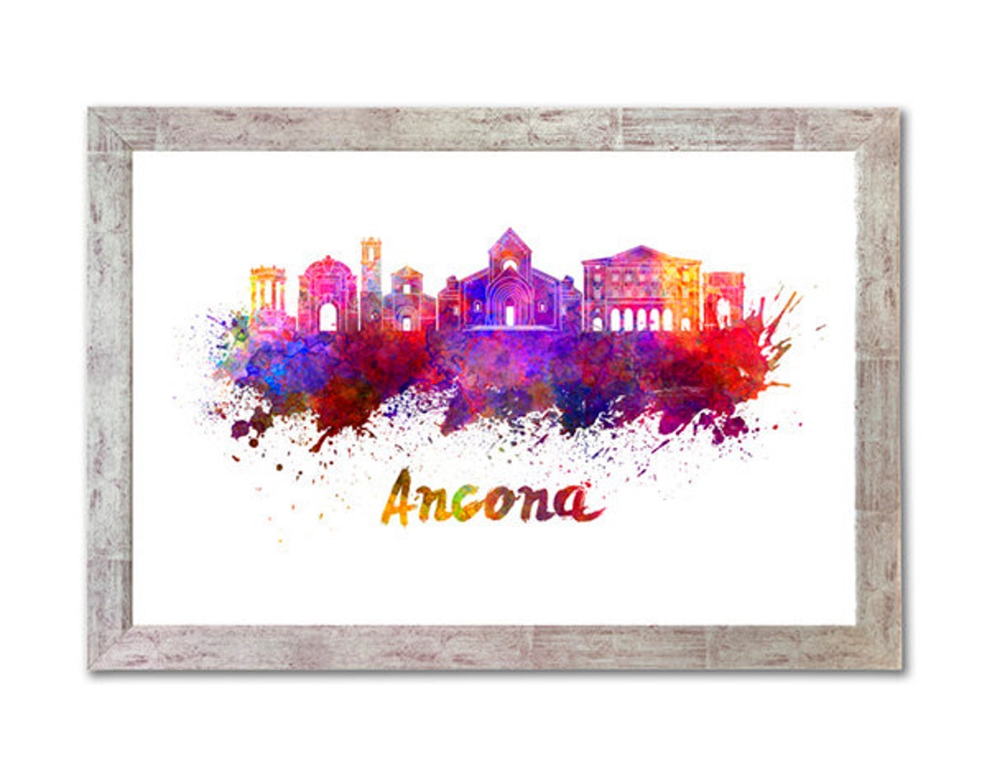 Ancona Skyline in Watercolor Over White Background With Name of City ...