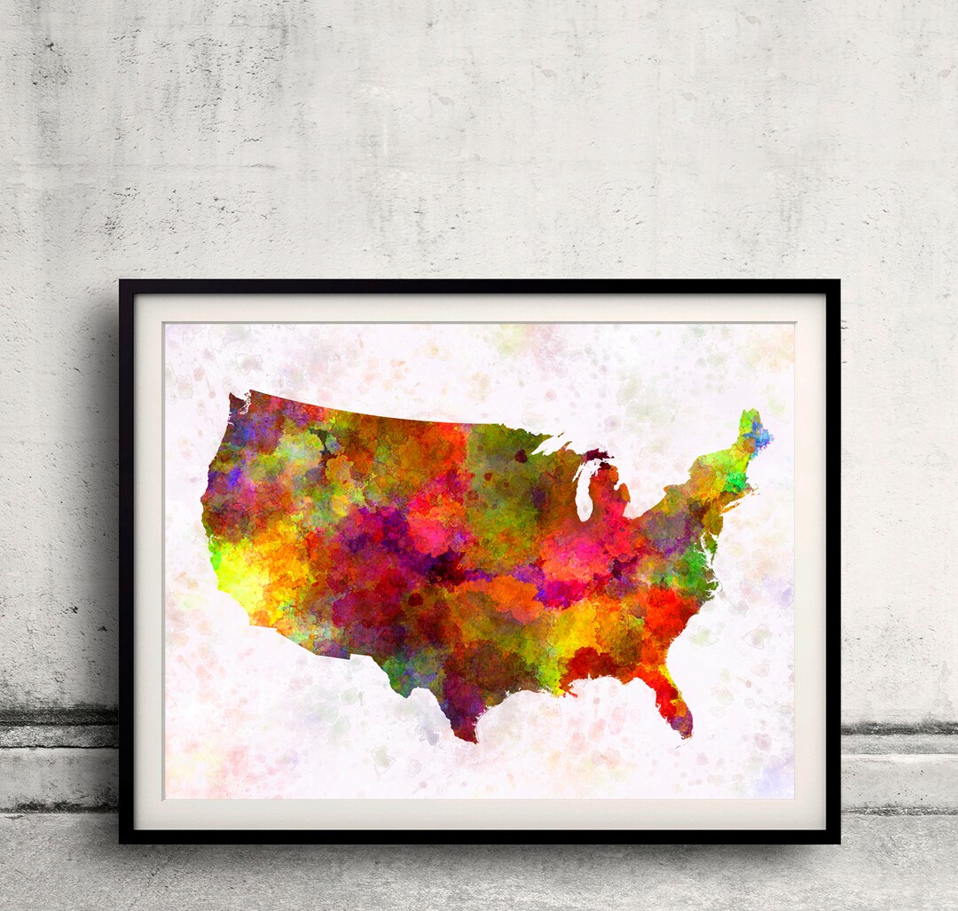 United States Map in Watercolor Painting Abstract Splatters Fine Art ...
