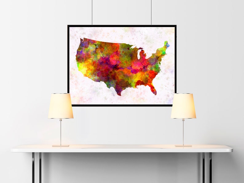 United States map in watercolor painting abstract splatters | Etsy