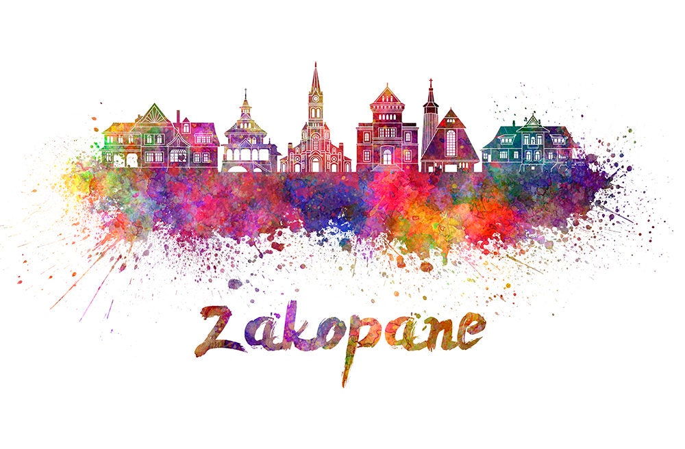 Zakopane Skyline in Watercolor Over White Background With Name - Etsy