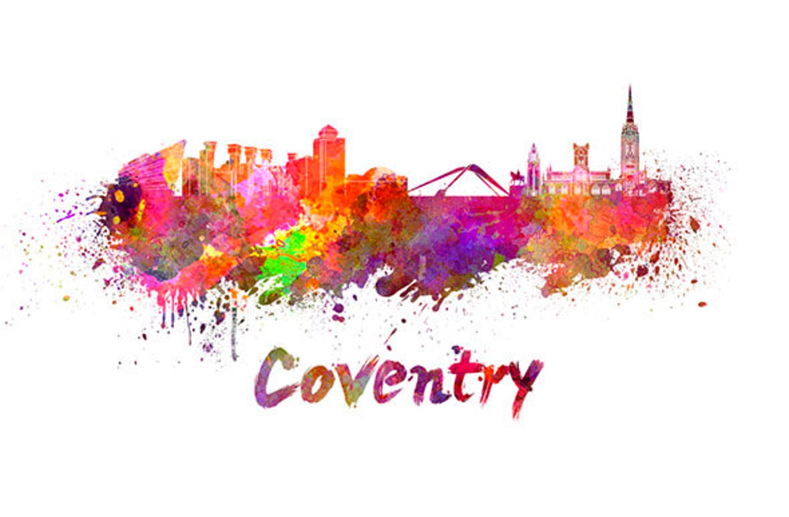 Coventry Skyline in Watercolor Over White Background With Name - Etsy