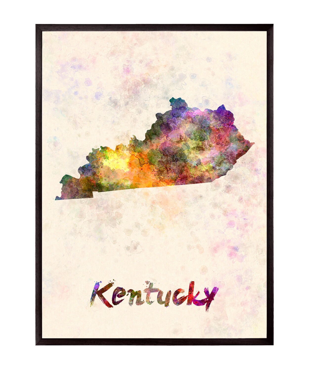 Kentucky State Map in Watercolor on Warm Background SKU 0818 - Etsy